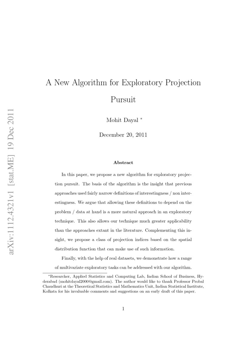 A New Algorithm for Exploratory Projection Pursuit | DeepAI