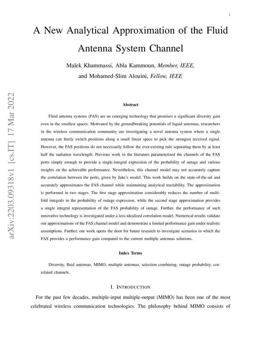 A New Analytical Approximation of the Fluid Antenna System Channel | DeepAI