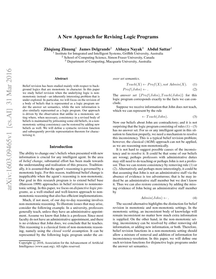 A New Approach for Revising Logic Programs | DeepAI