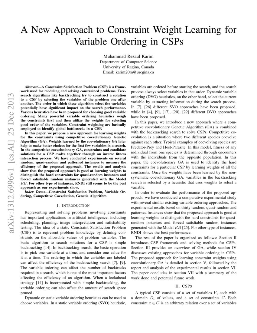 A New Approach to Constraint Weight Learning for Variable Ordering in CSPs | DeepAI