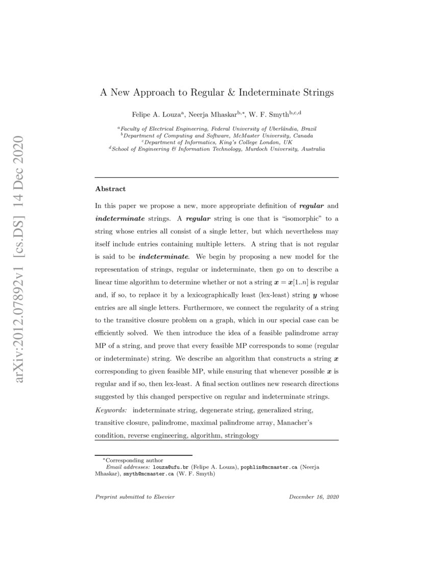 A New Approach To Regular Indeterminate Strings Deepai