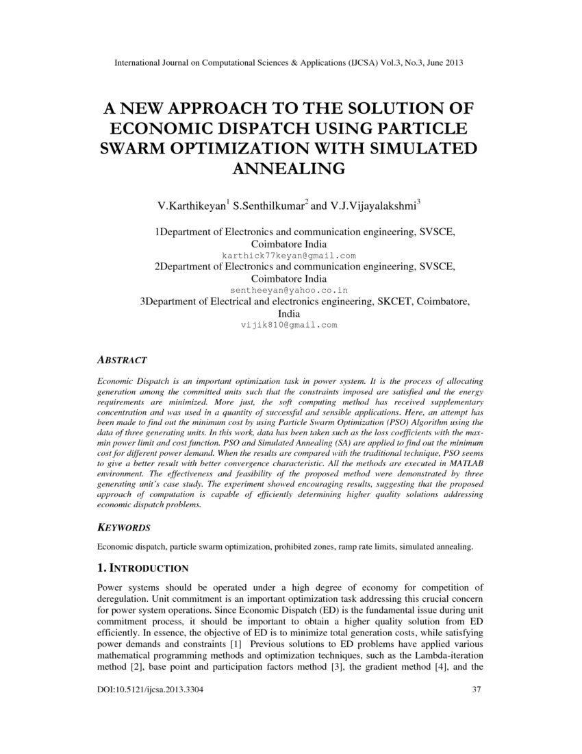 A New Approach To The Solution Of Economic Dispatch Using Particle Swarm Optimization With 4841