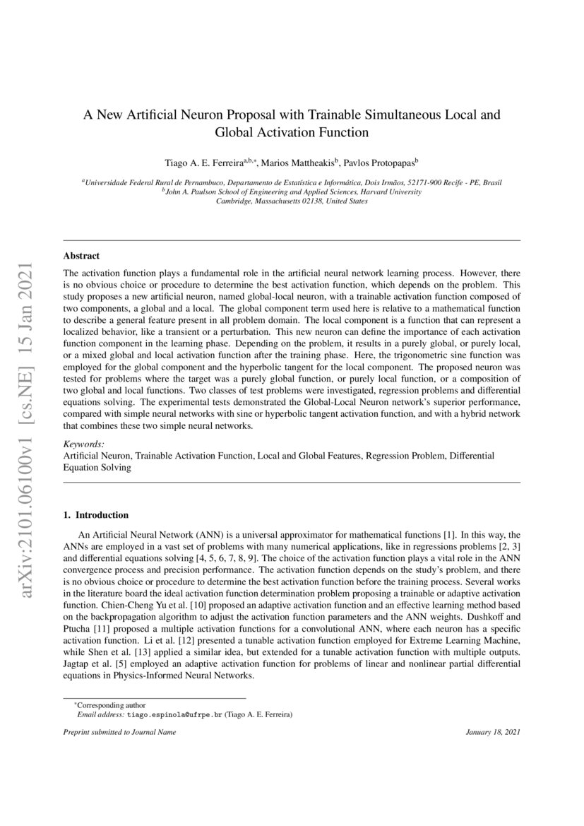 A New Artificial Neuron Proposal with Trainable Simultaneous Local and ...