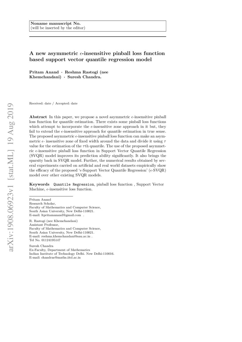 A New Asymmetric ε Insensitive Pinball Loss Function Based Support Vector Quantile Regression