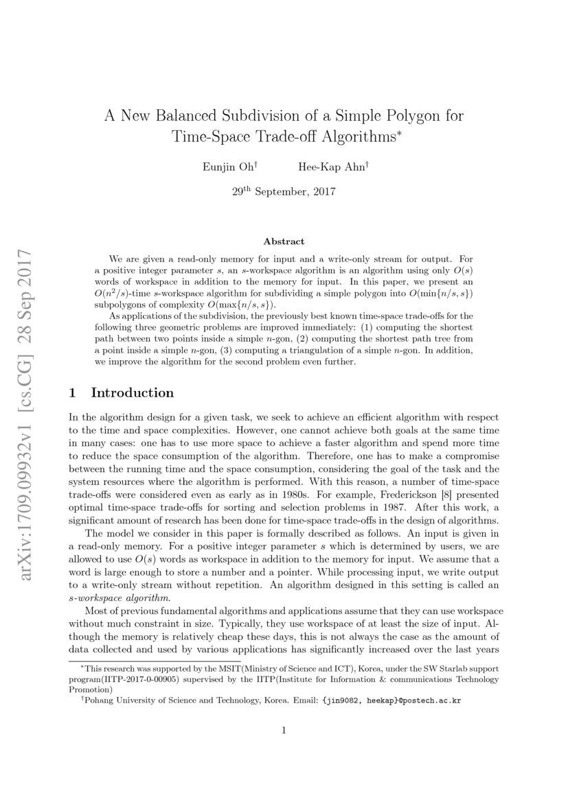 A New Balanced Subdivision of a Simple Polygon for Time-Space Trade-off ...