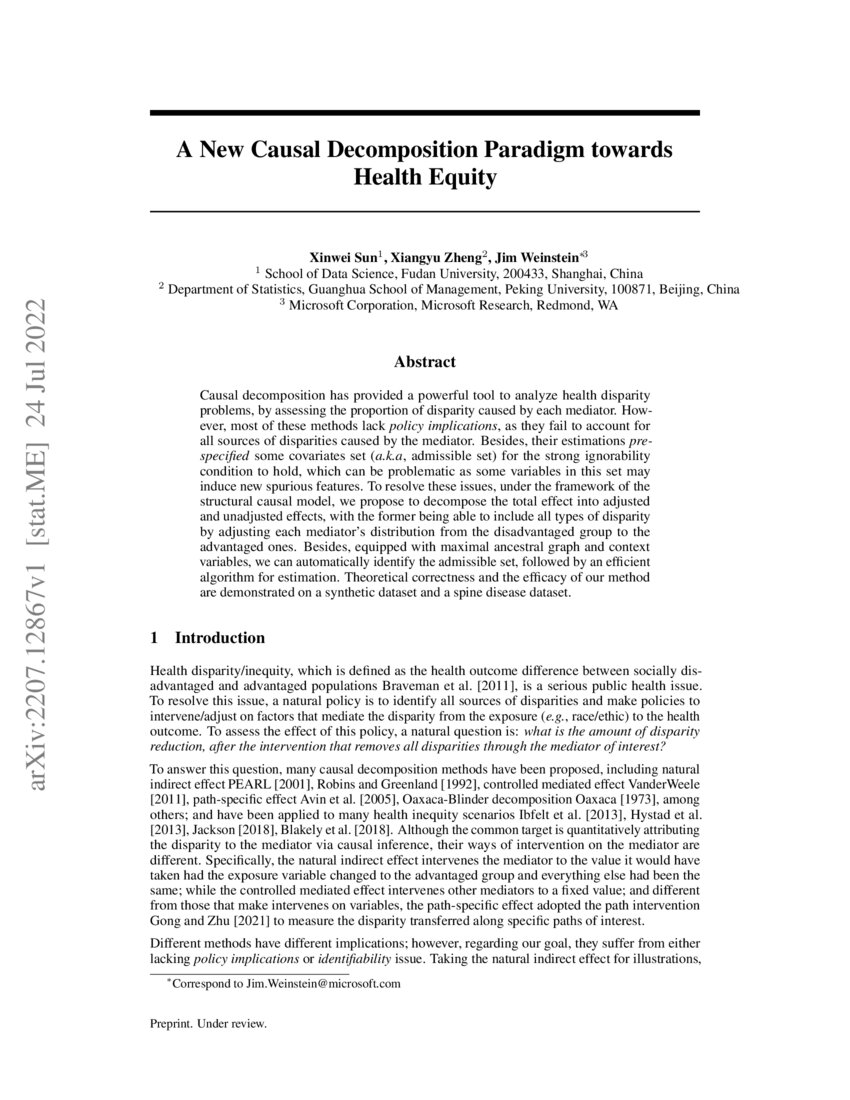 A New Causal Decomposition Paradigm Towards Health Equity Deepai