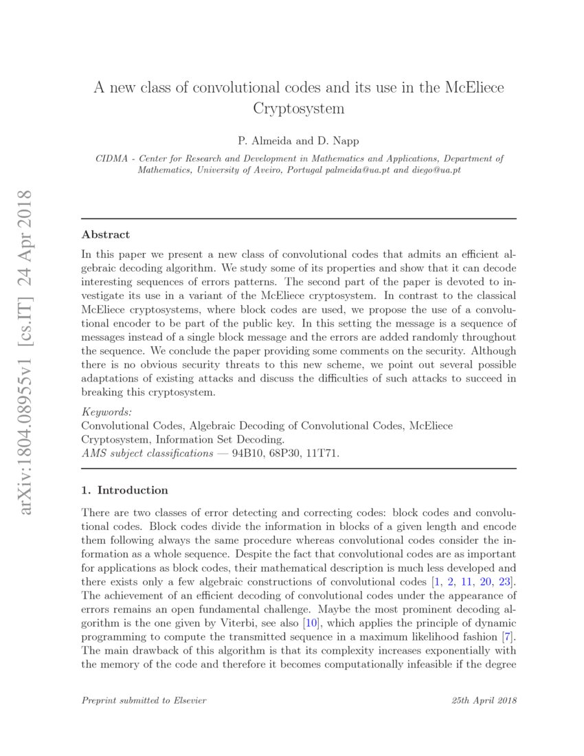 A new class of convolutional codes and its use in the McEliece ...