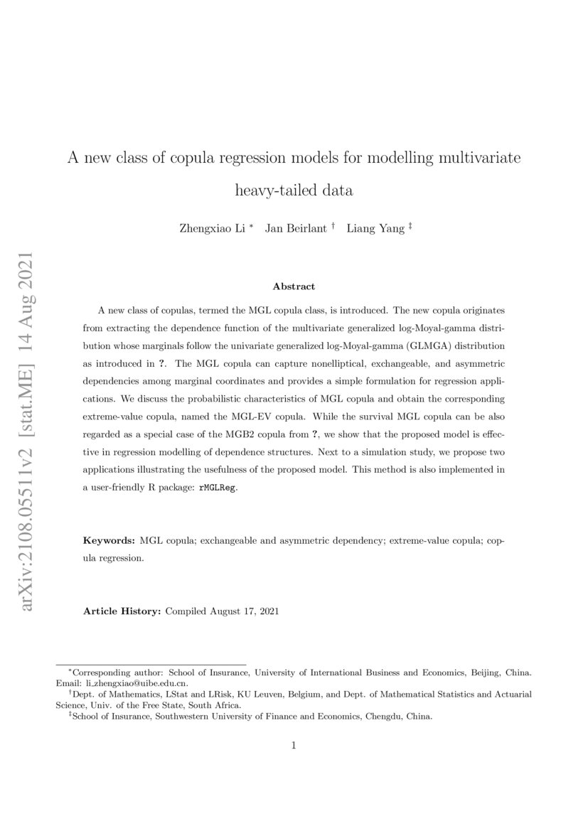 A new class of copula regression models for modelling multivariate heavy-tailed data | DeepAI