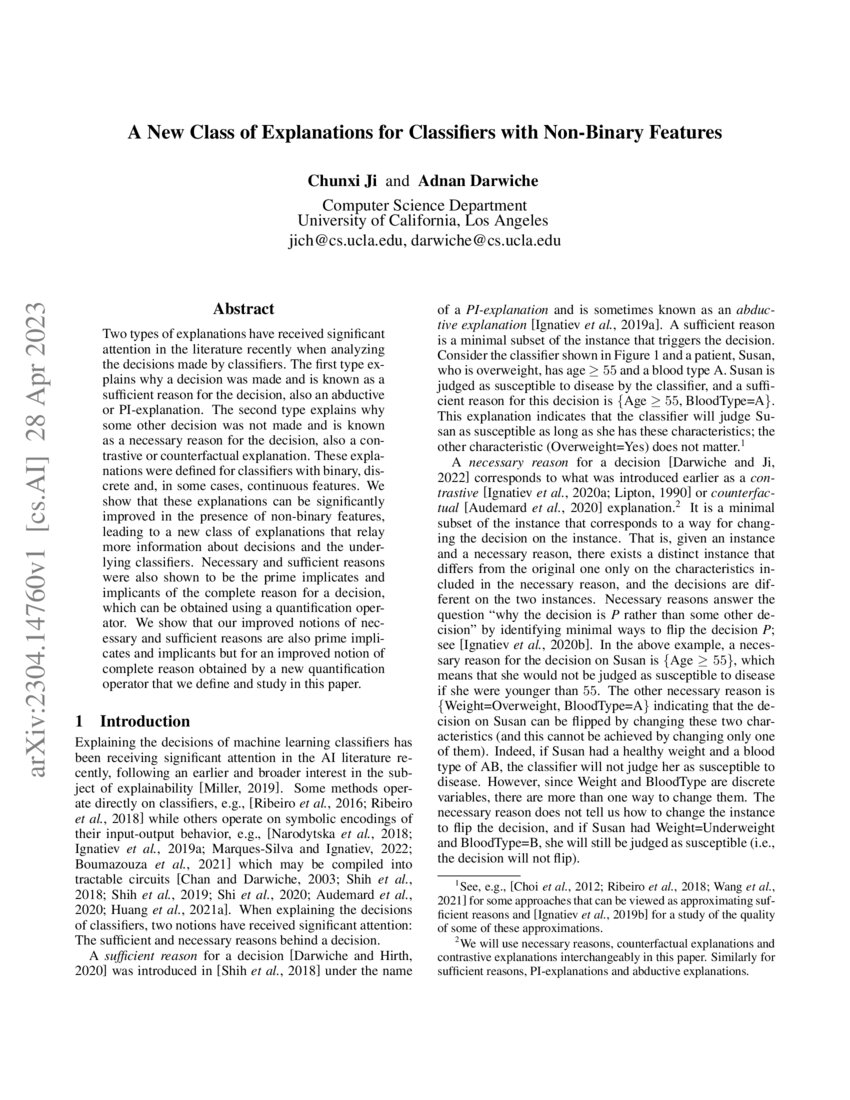 A New Class of Explanations for Classifiers with Non-Binary Features | DeepAI