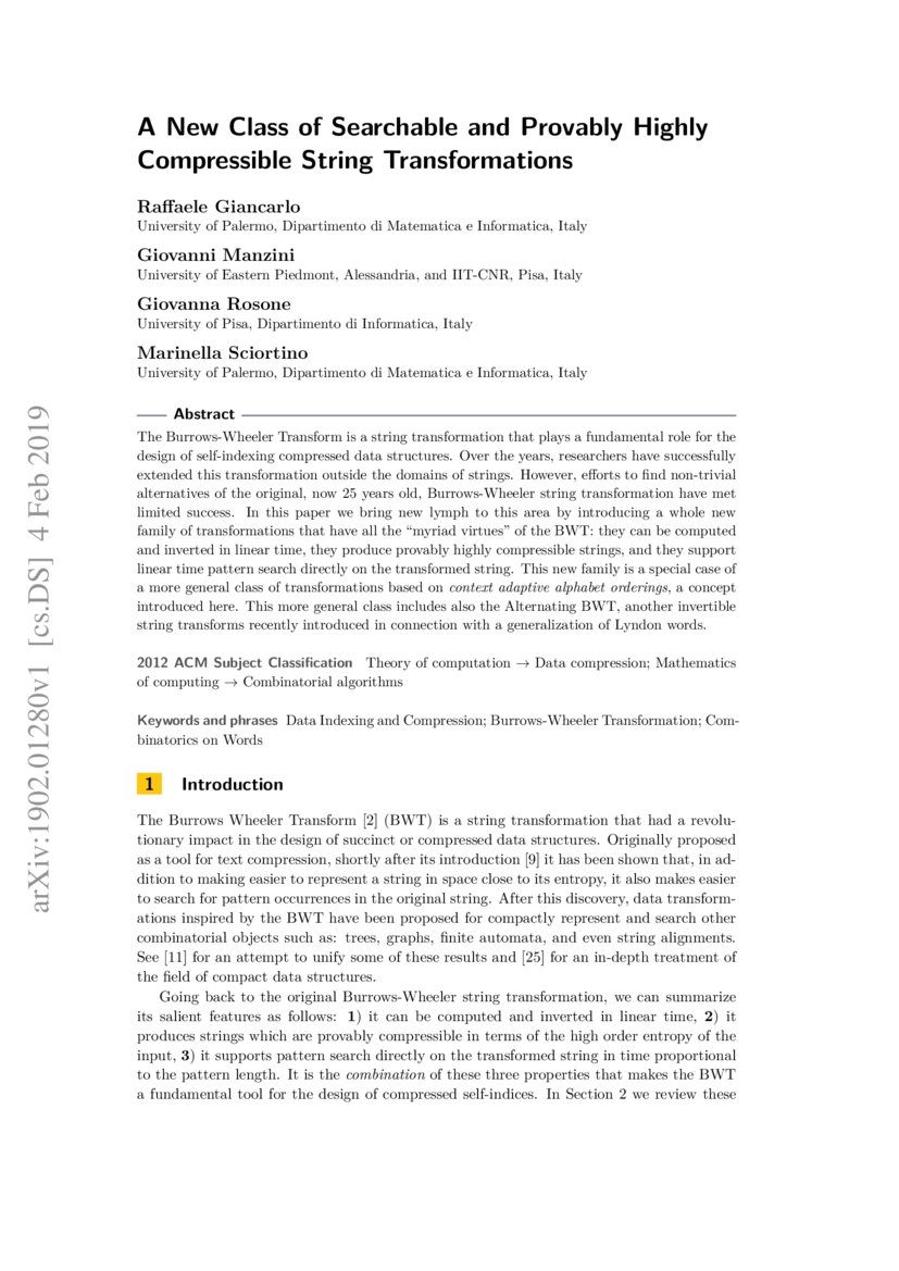 A New Class of Searchable and Provably Highly Compressible String ...