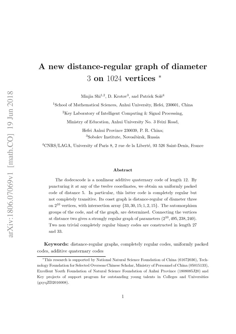 A new distance-regular graph of diameter 3 on 1024 vertices | DeepAI