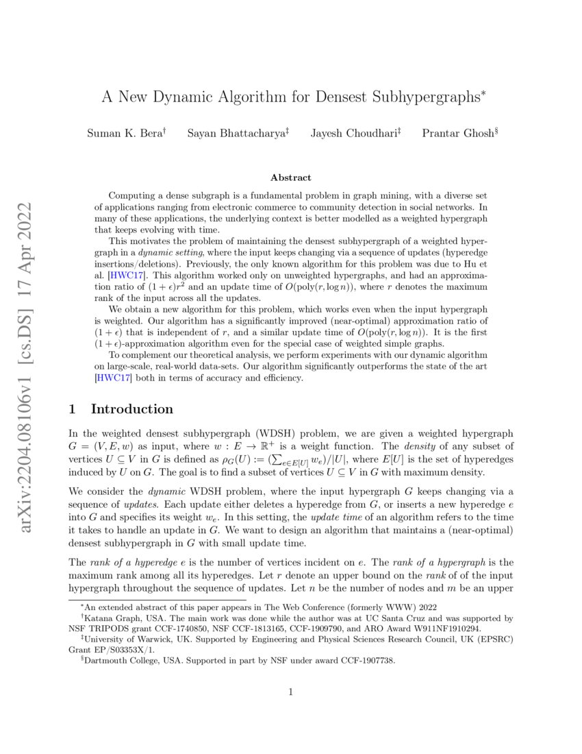 A New Dynamic Algorithm for Densest Subhypergraphs | DeepAI