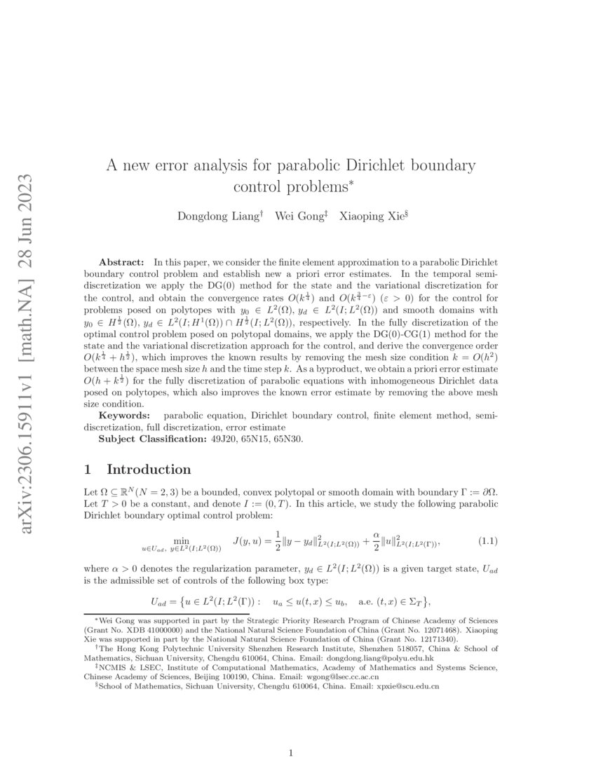 A new error analysis for parabolic Dirichlet boundary control problems | DeepAI
