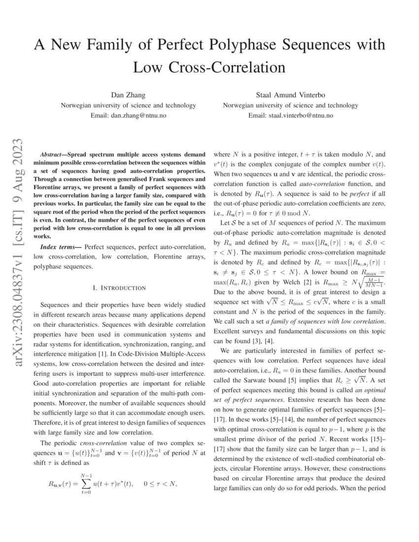 A New Family of Perfect Polyphase Sequences with Low Cross-Correlation ...