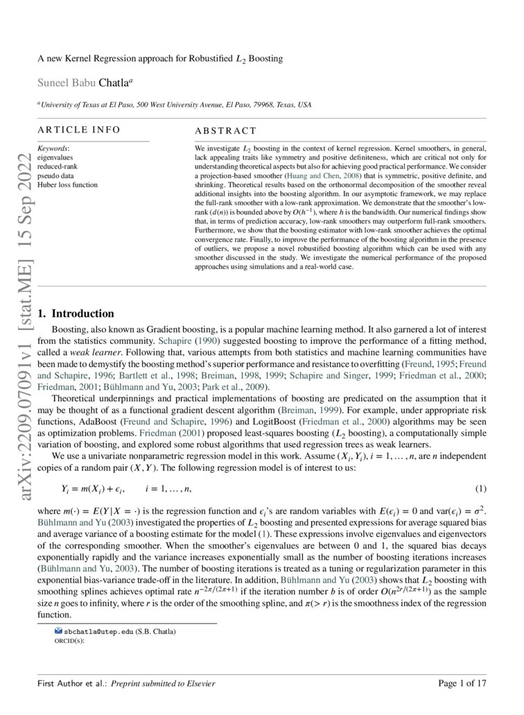 A new Kernel Regression approach for Robustified L_2 Boosting | DeepAI