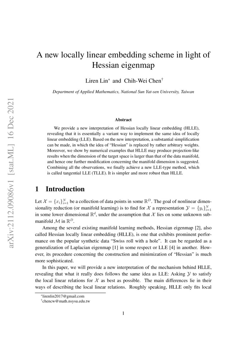 A New Locally Linear Embedding Scheme In Light Of Hessian Eigenmap Deepai