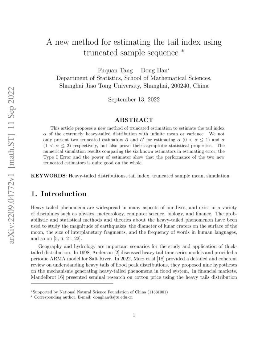 A new method for estimating the tail index using truncated sample sequence | DeepAI