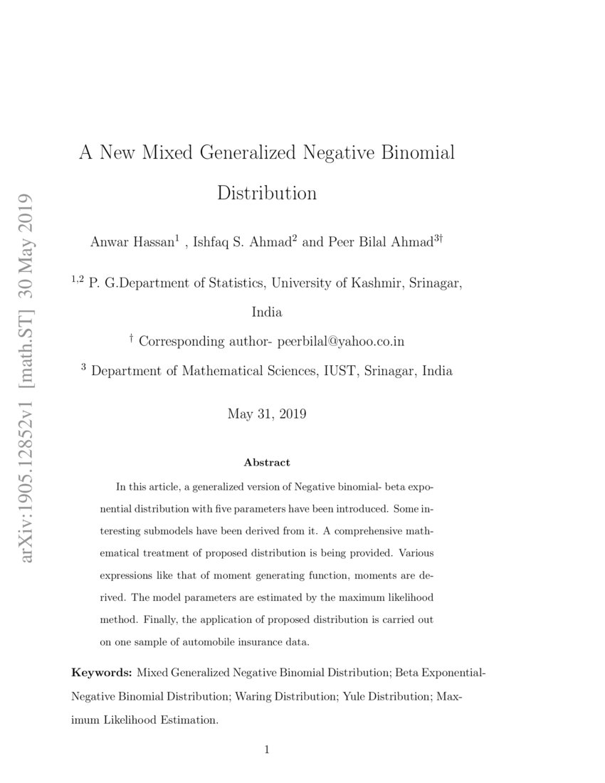 A New Mixed Generalized Negative Binomial Distribution | DeepAI