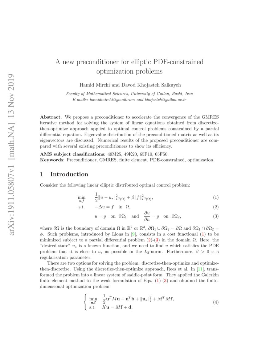 A New Preconditioner For Elliptic Pde Constrained Optimization Problems Deepai 