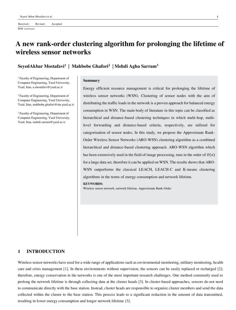 A New Rank Order Clustering Algorithm For Prolonging The Lifetime Of Wireless Sensor Networks