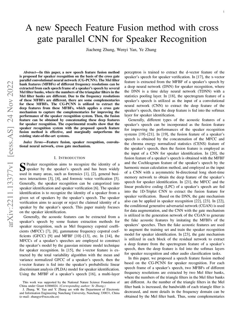 A new Speech Feature Fusion method with cross gate parallel CNN for ...