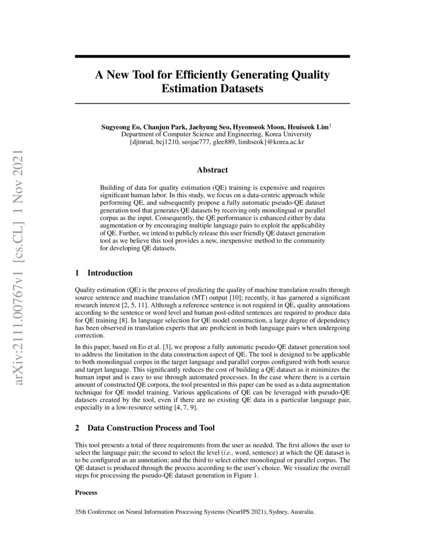 A New Tool For Efficiently Generating Quality Estimation Datasets Deepai