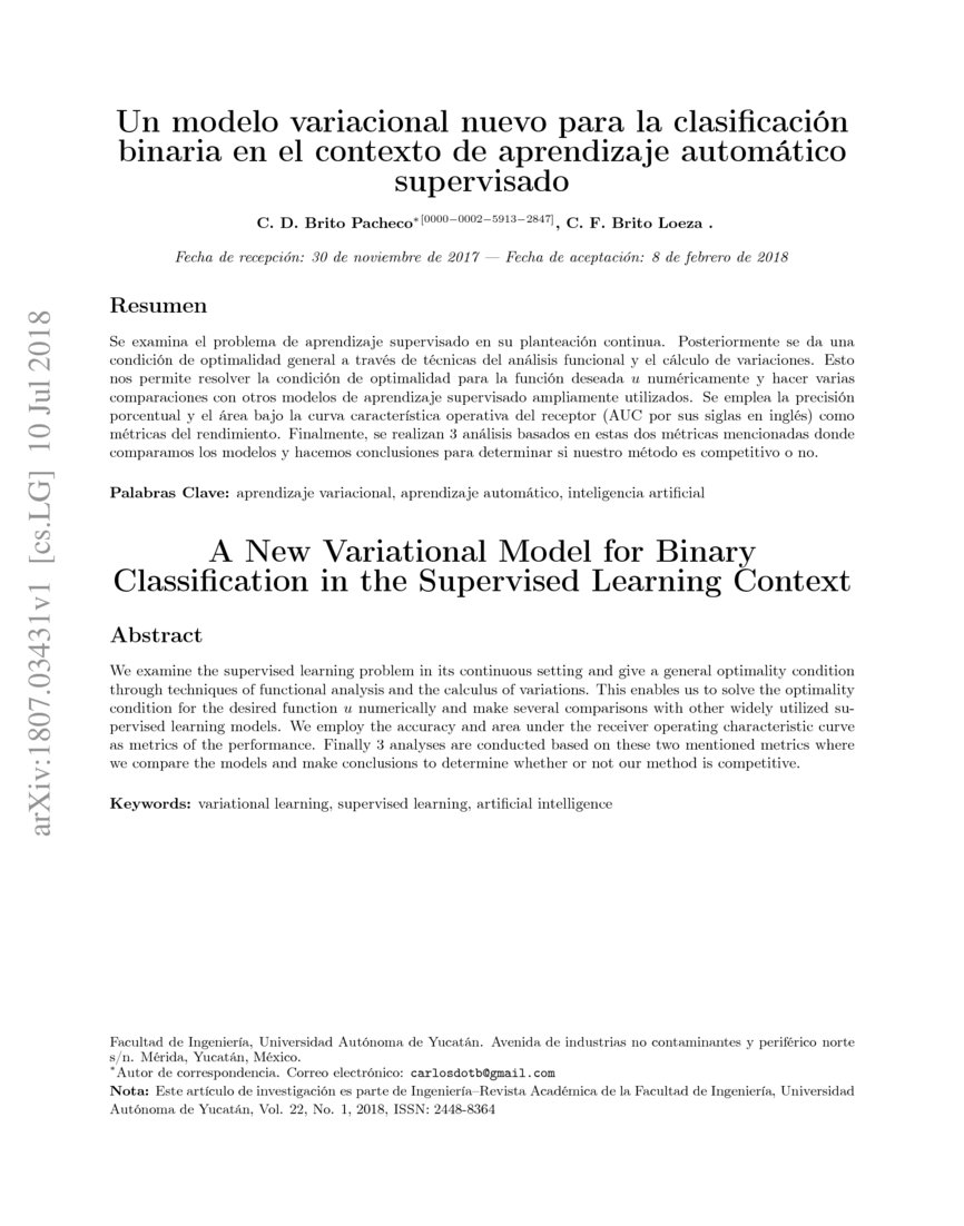 A New Variational Model For Binary Classification In The Supervised