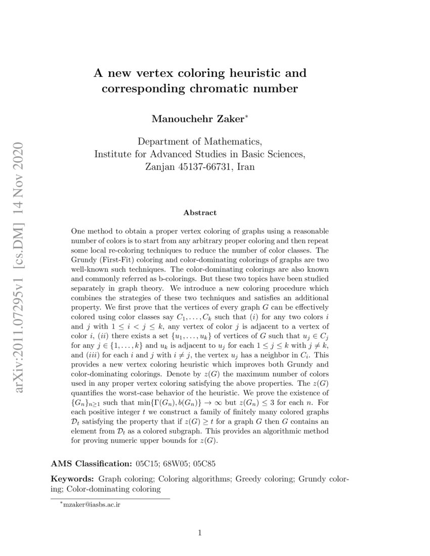 A new vertex coloring heuristic and corresponding chromatic number | DeepAI