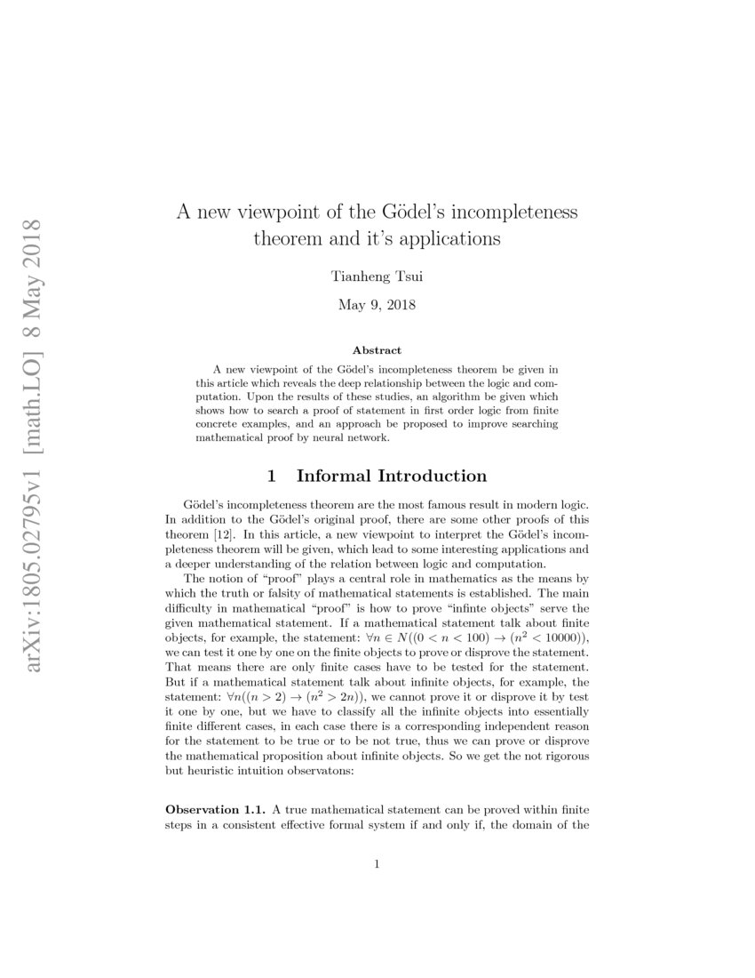 A New Viewpoint Of The Gödel S Incompleteness Theorem And Its