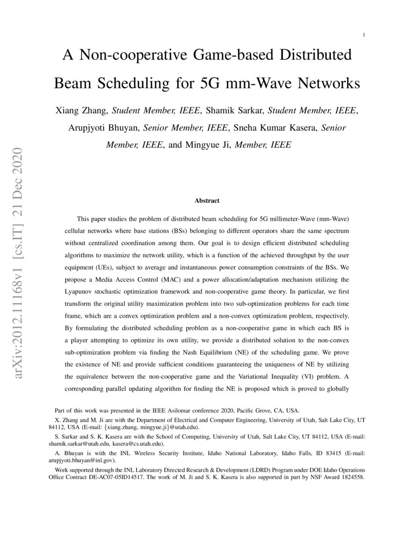 A Non-cooperative Game-based Distributed Beam Scheduling for 5G mm-Wave Networks | DeepAI