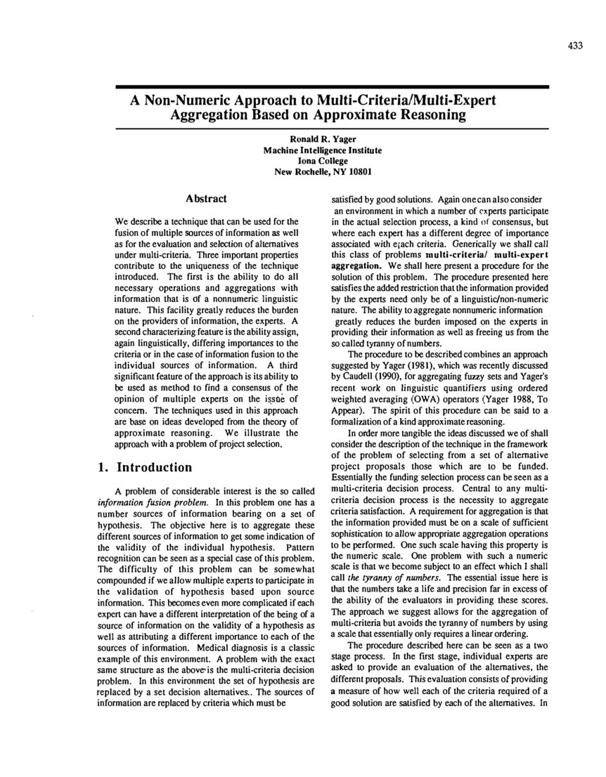 A Non-Numeric Approach to Multi-Criteria/Multi-Expert Aggregation Based on Approximate Reasoning ...
