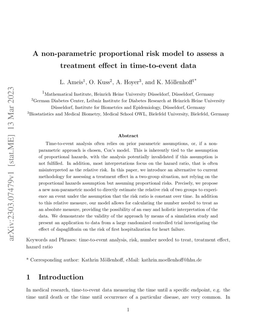 A Non Parametric Proportional Risk Model To Assess A Treatment Effect In Time To Event Data Deepai