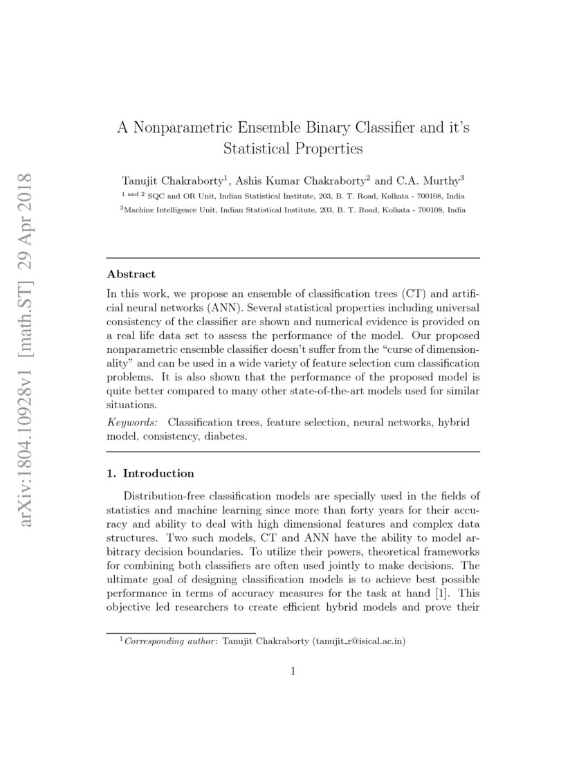 A Nonparametric Ensemble Binary Classifier and its Statistical Properties | DeepAI
