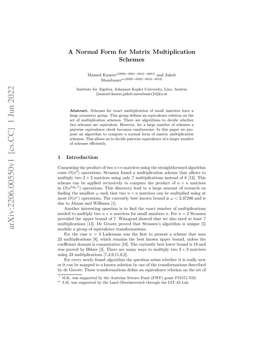 A Normal Form for Matrix Multiplication Schemes | DeepAI