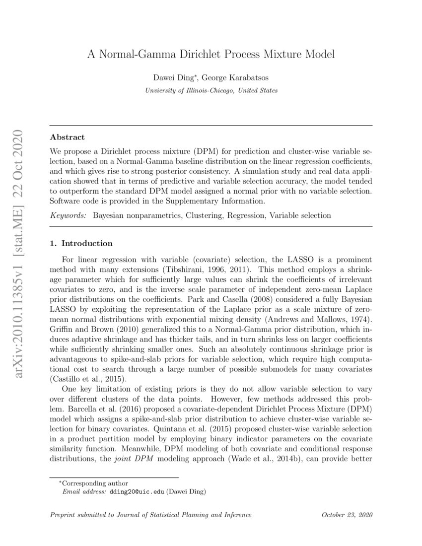 A Normal-Gamma Dirichlet Process Mixture Model | DeepAI
