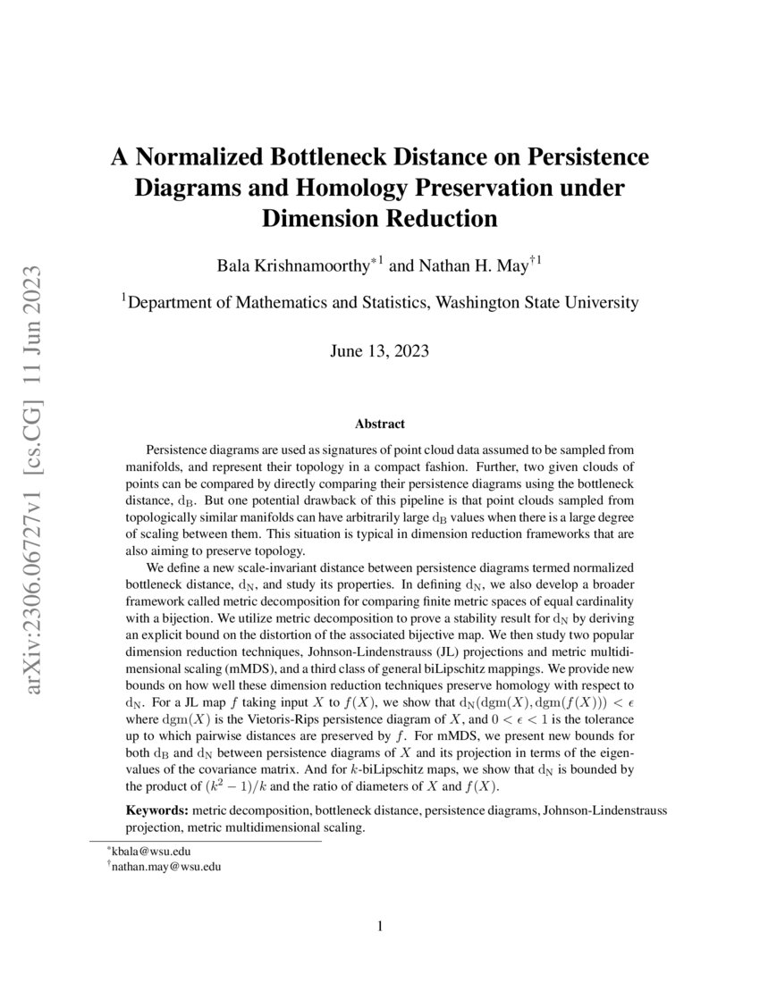 A Normalized Bottleneck Distance on Persistence Diagrams and Homology Preservation under ...