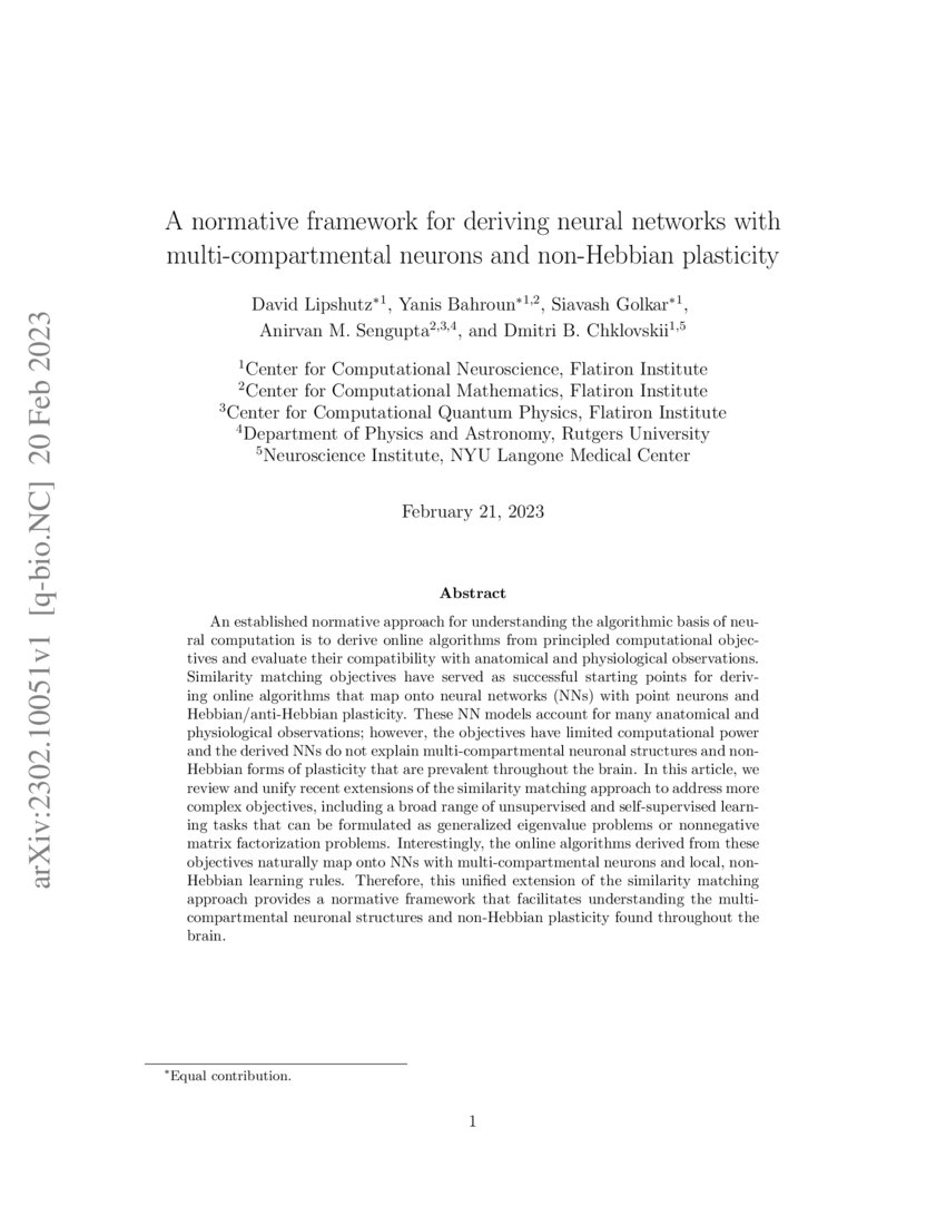 A Normative Framework For Deriving Neural Networks With Multi