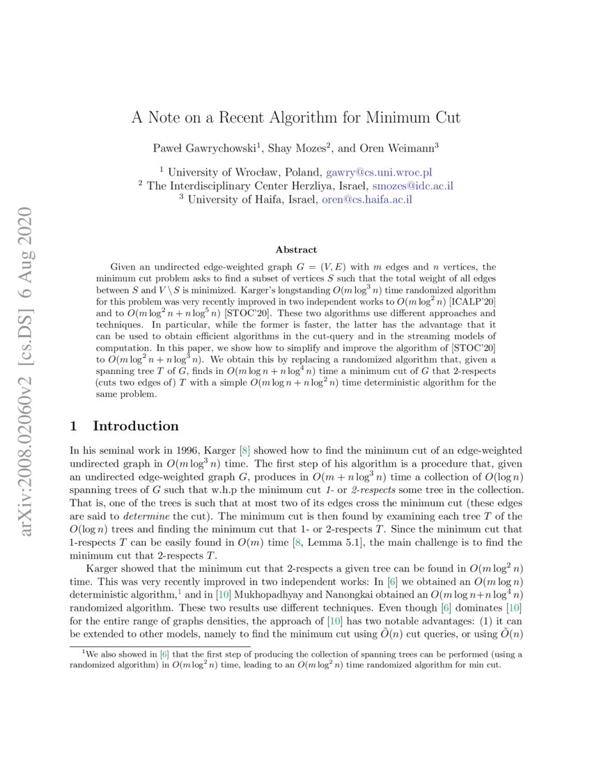 A Note on a Recent Algorithm for Minimum Cut | DeepAI