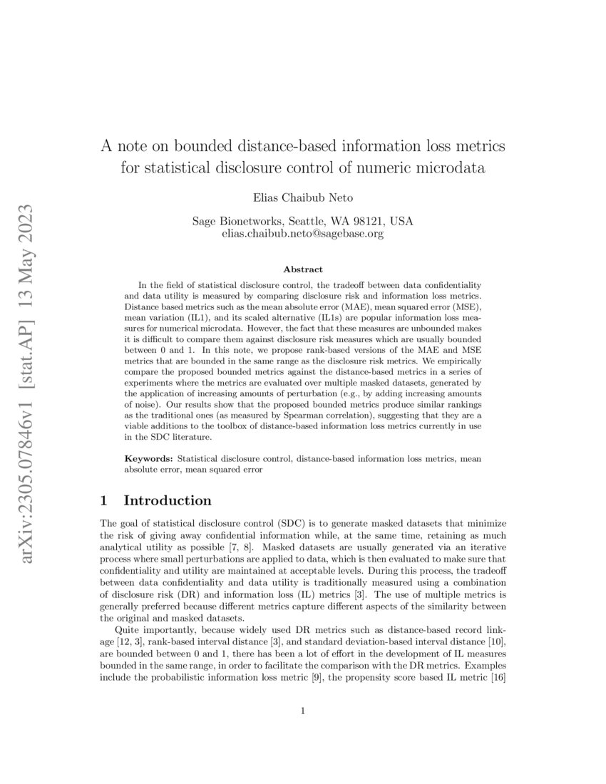 A Note On Bounded Distance Based Information Loss Metrics For Statistical Disclosure Control Of