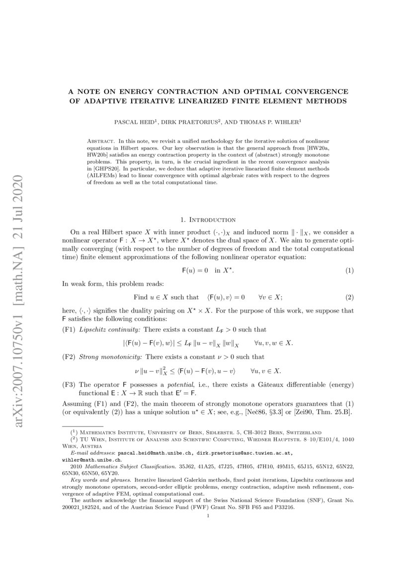 A Note On Energy Contraction And Optimal Convergence Of Adaptive Iterative Linearized Finite