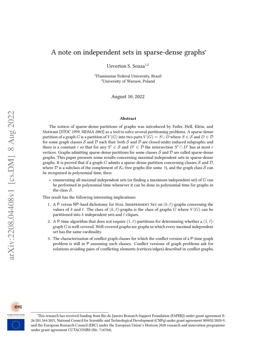 A note on independent sets in sparse-dense graphs | DeepAI