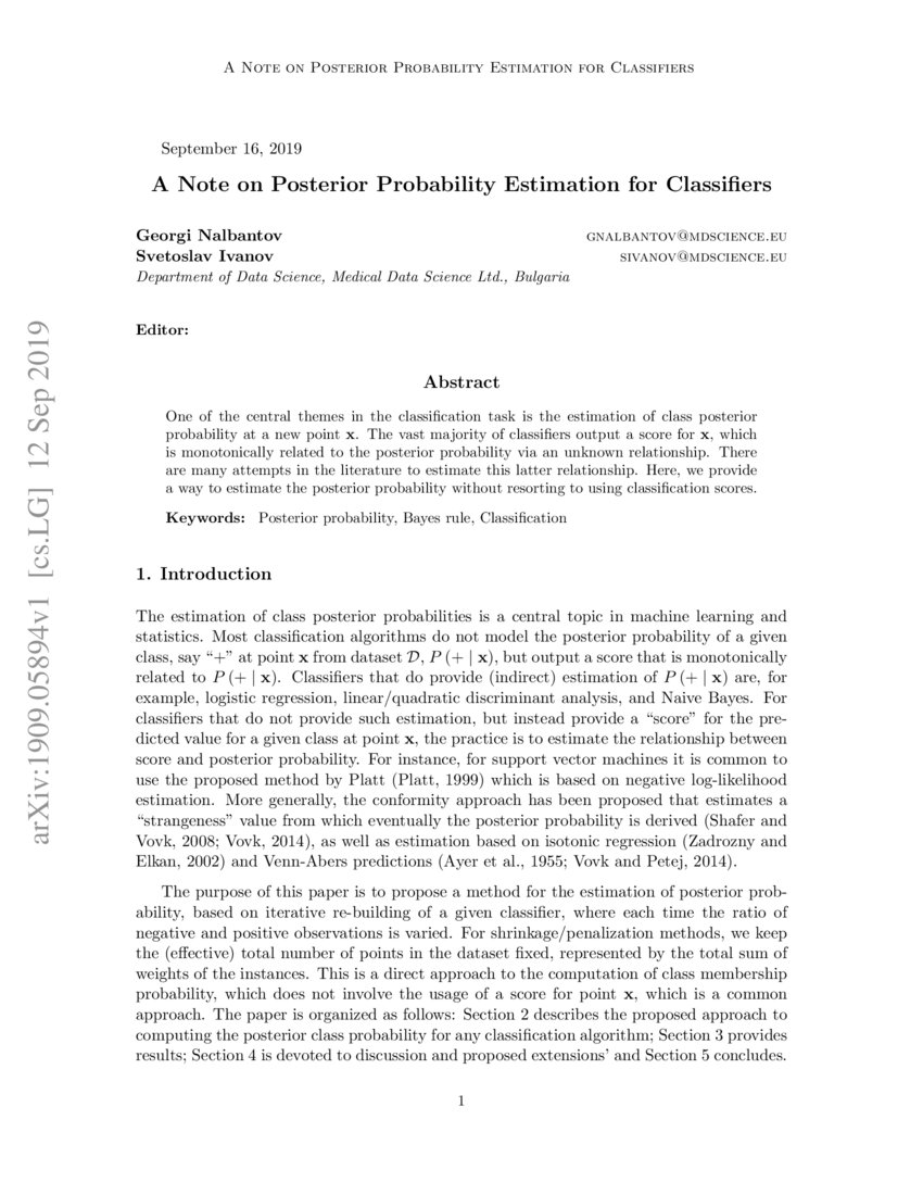 A Note on Posterior Probability Estimation for Classifiers | DeepAI