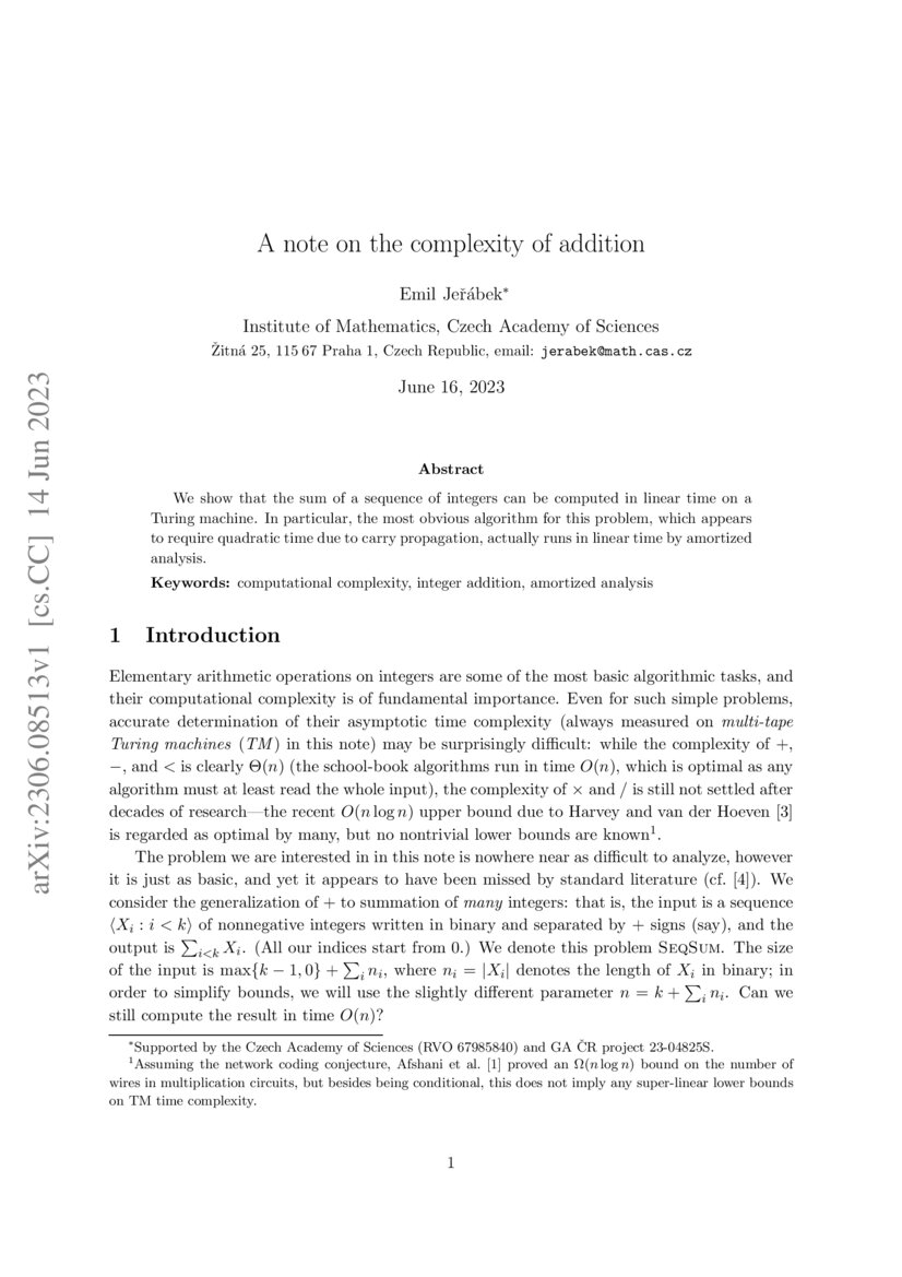 A note on the complexity of addition | DeepAI