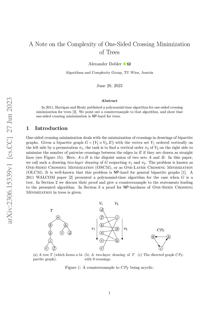 A Note on the Complexity of One-Sided Crossing Minimization of Trees | DeepAI