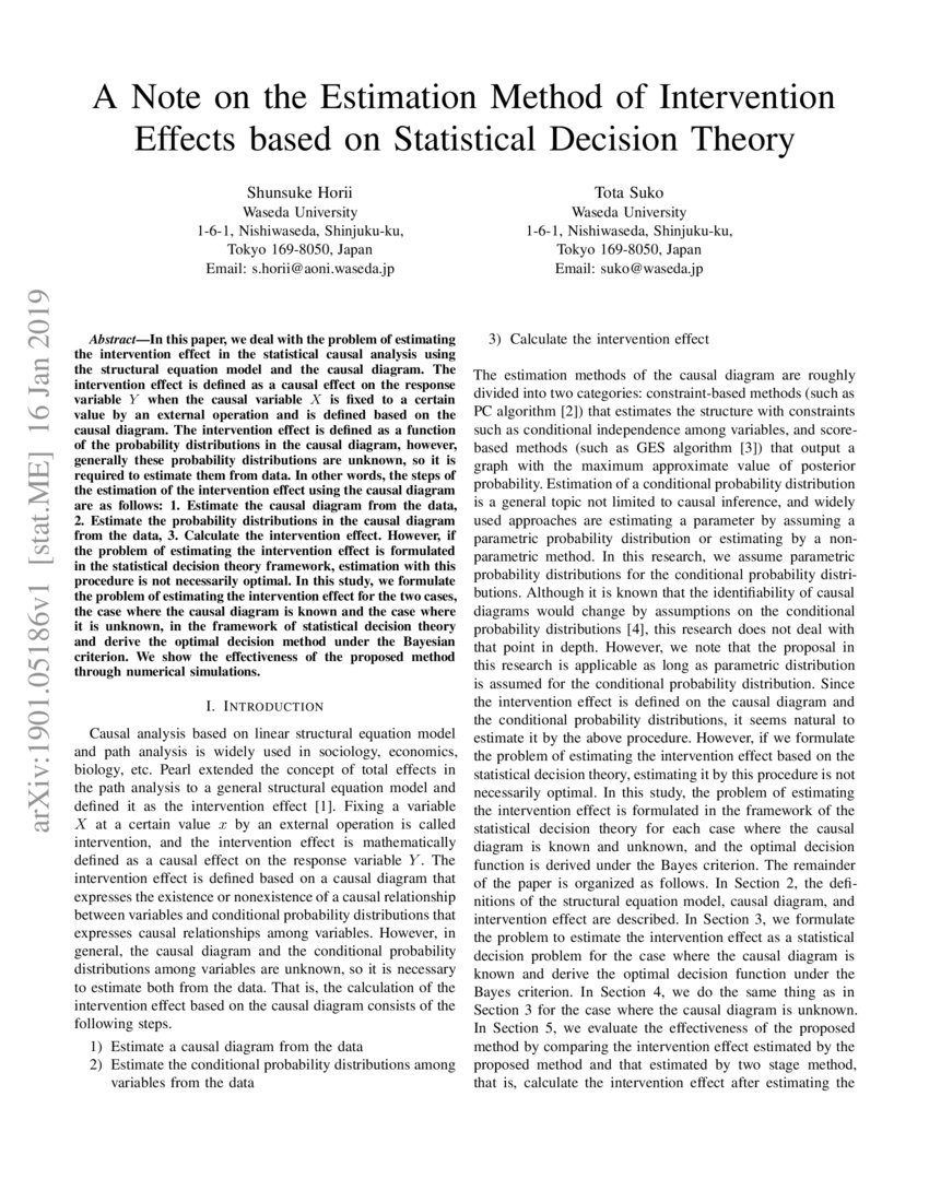A Note On The Estimation Method Of Intervention Effects Based On Statistical Decision Theory