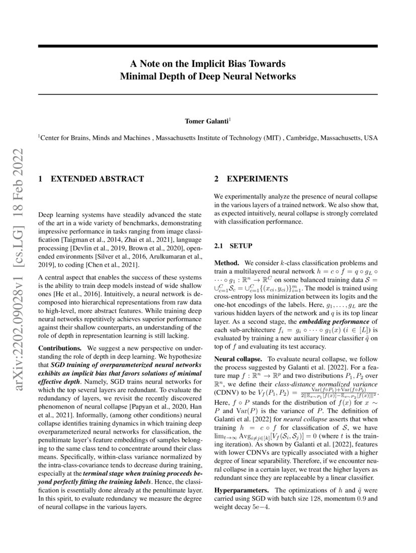 A Note On The Implicit Bias Towards Minimal Depth Of Deep Neural Networks Deepai