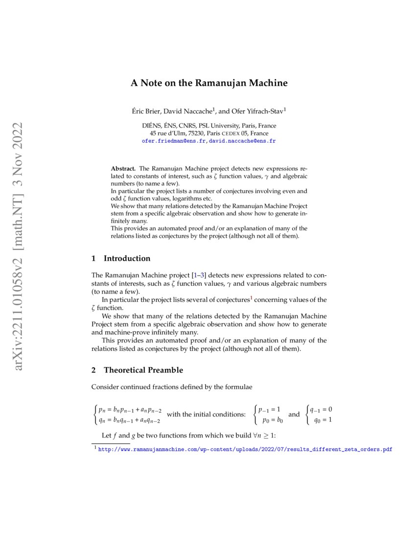 A Note on the Ramanujan Machine | DeepAI