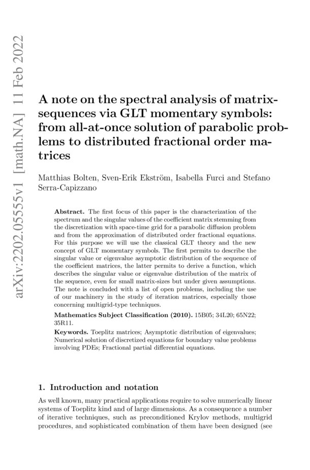 A note on the spectral analysis of matrix sequences via GLT momentary symbols: from all-at-once ...