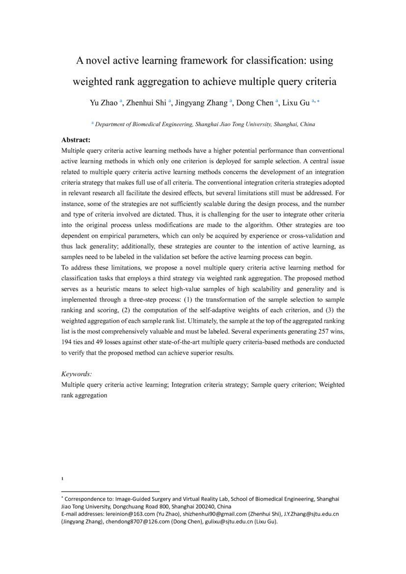 A novel active learning framework for classification: using weighted rank aggregation to achieve ...