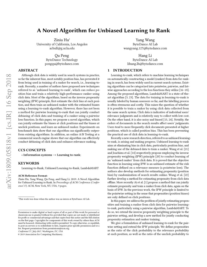 A Novel Algorithm For Unbiased Learning To Rank Deepai
